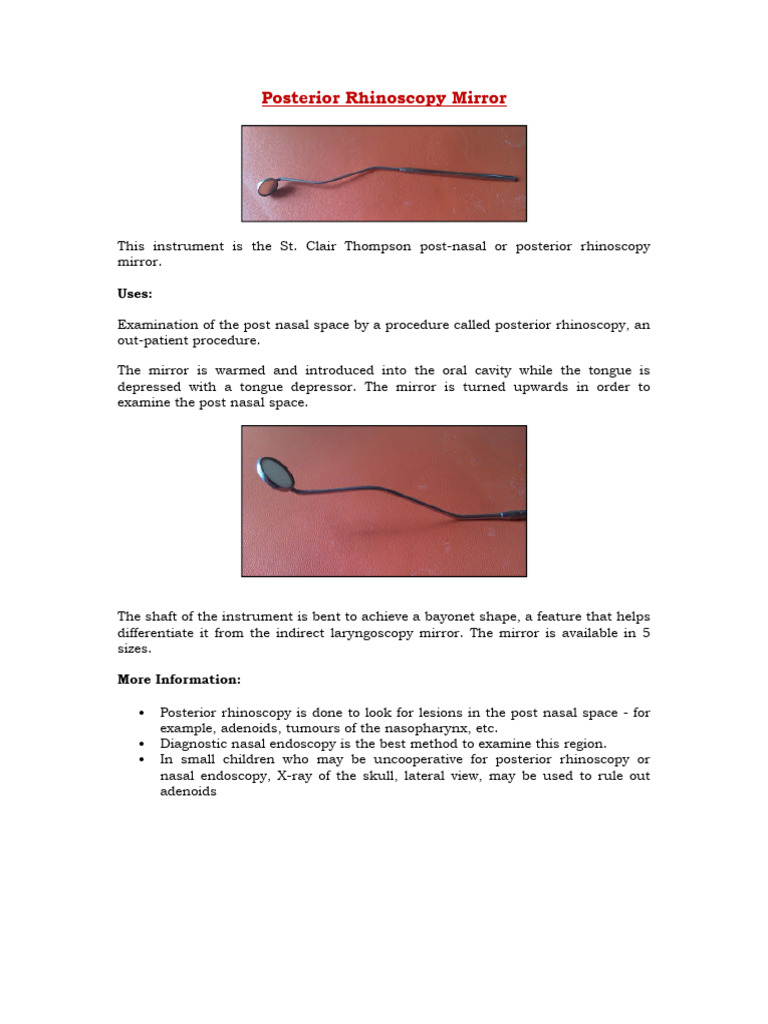 St. Clair Thompson Posterior Rhinoscopy Mirror | PDF