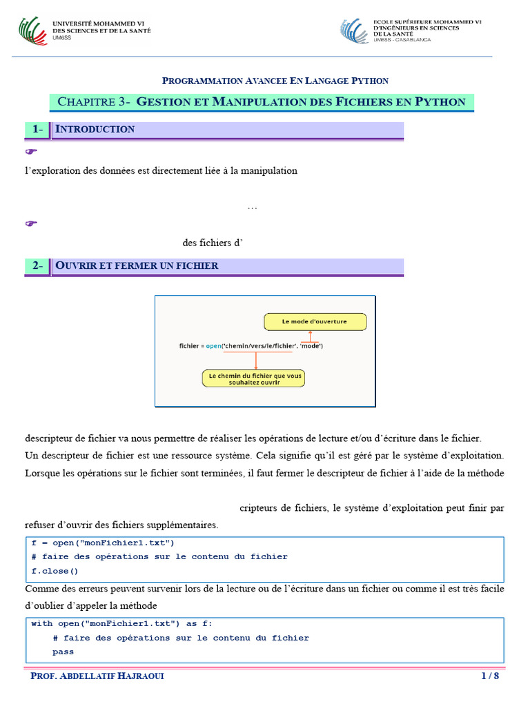 Chapitre 3 - Gestion Et Manipulation Des Fichiers en Python | PDF ...