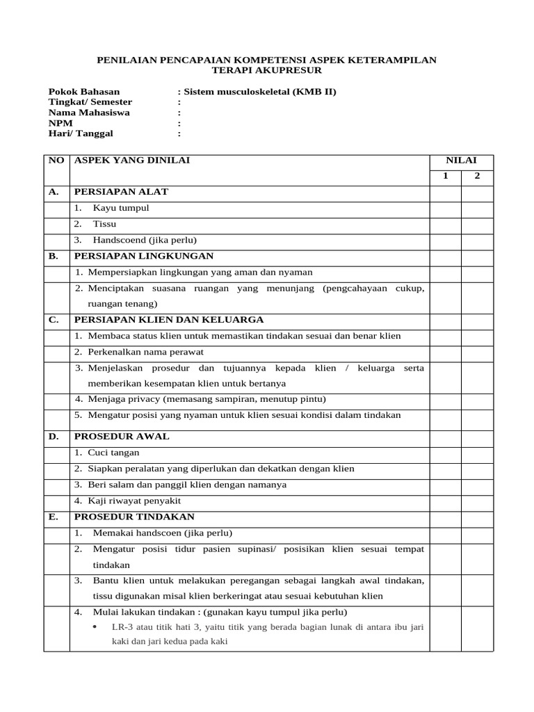 Penilaian Kompetensi Akupresur KMB II | PDF