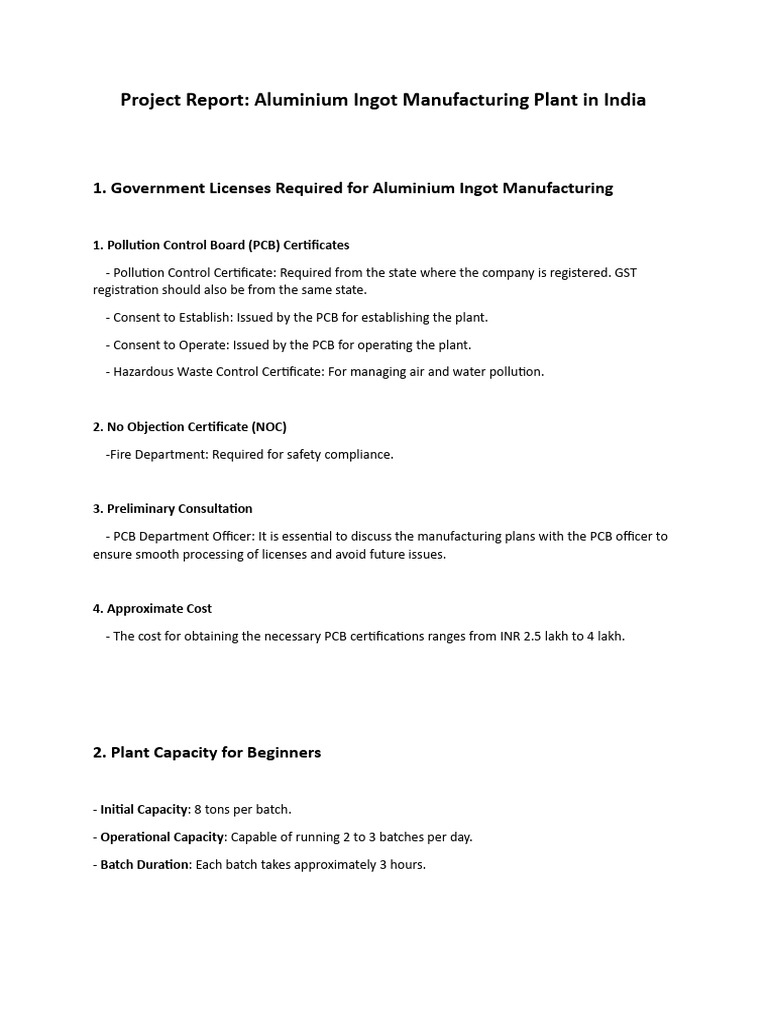 Aluminium Ingot Plant Project Overview | PDF | Scrap | Materials