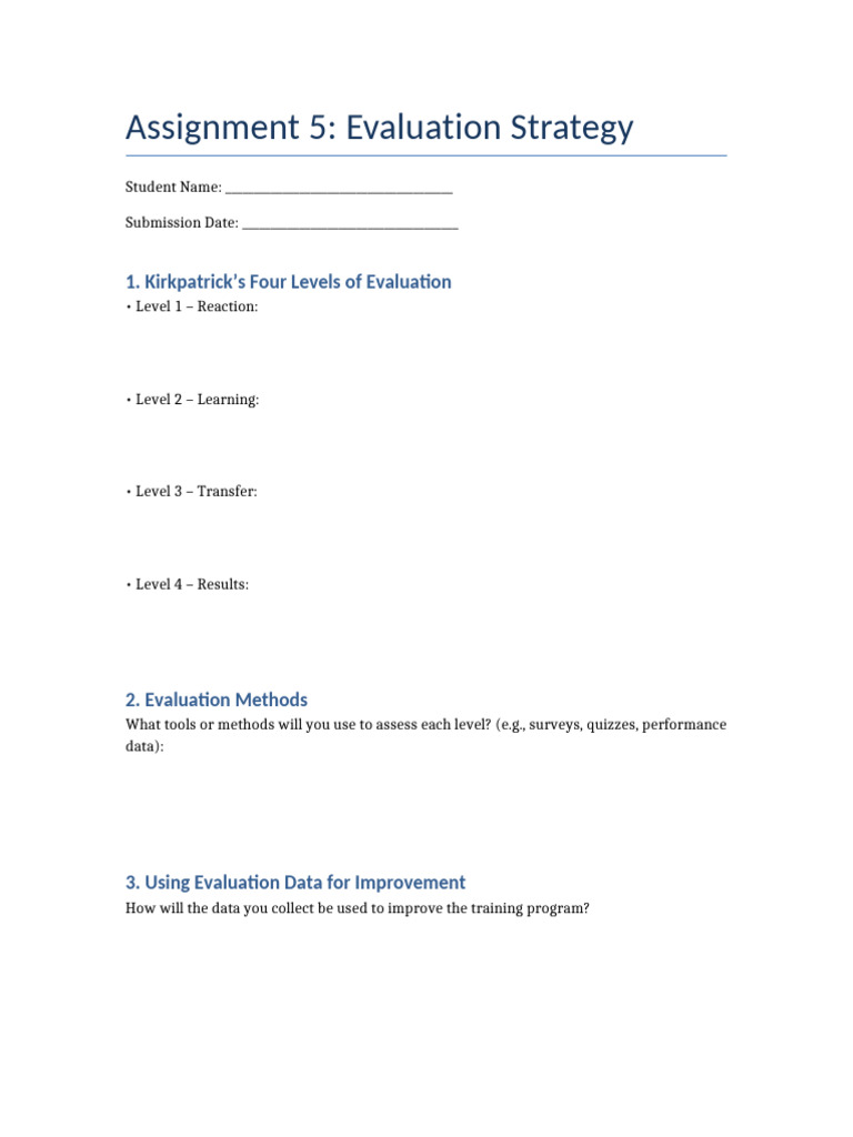 Assignment 5 Evaluation Strategy Student Fillable Pdf