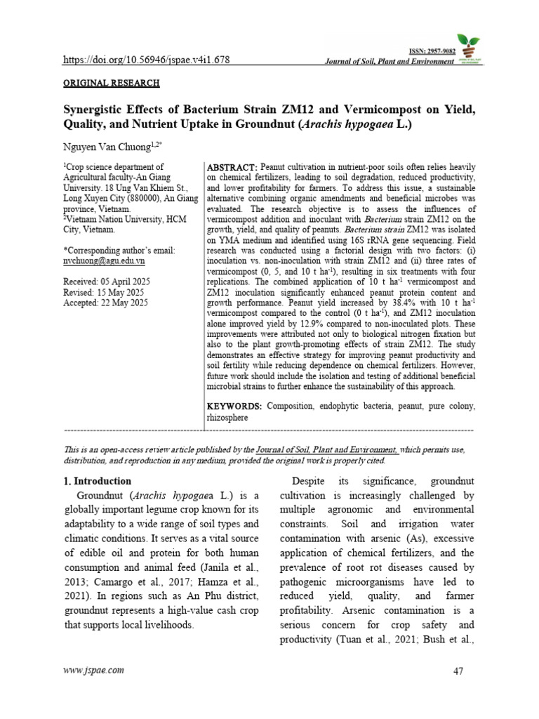 Synergistic Effects of Bacterium ZM12 and Vermicompost On Groundnut ...