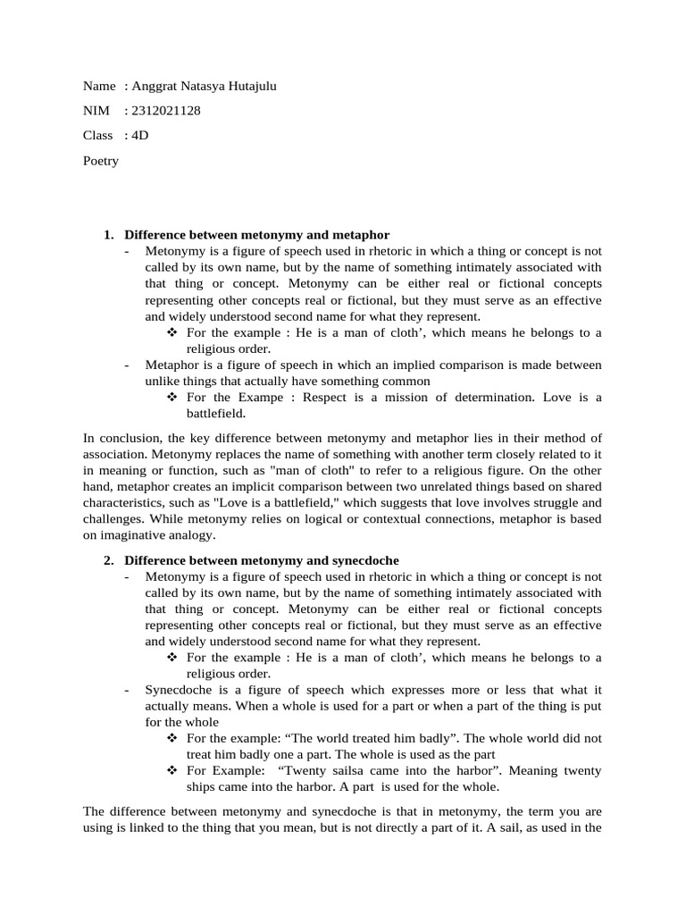 Synecdoche Explained with Examples | PDF | Metaphor | Rhetoric