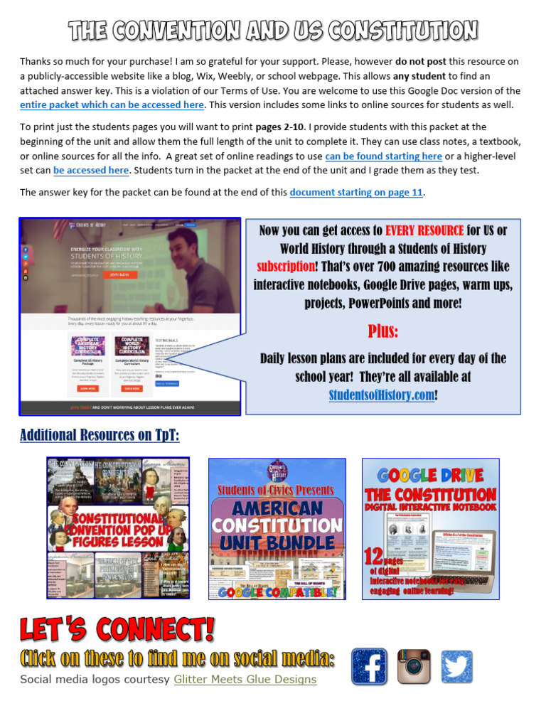 00 - Constitution Unit Packet | PDF | Constitutional Convention (United ...