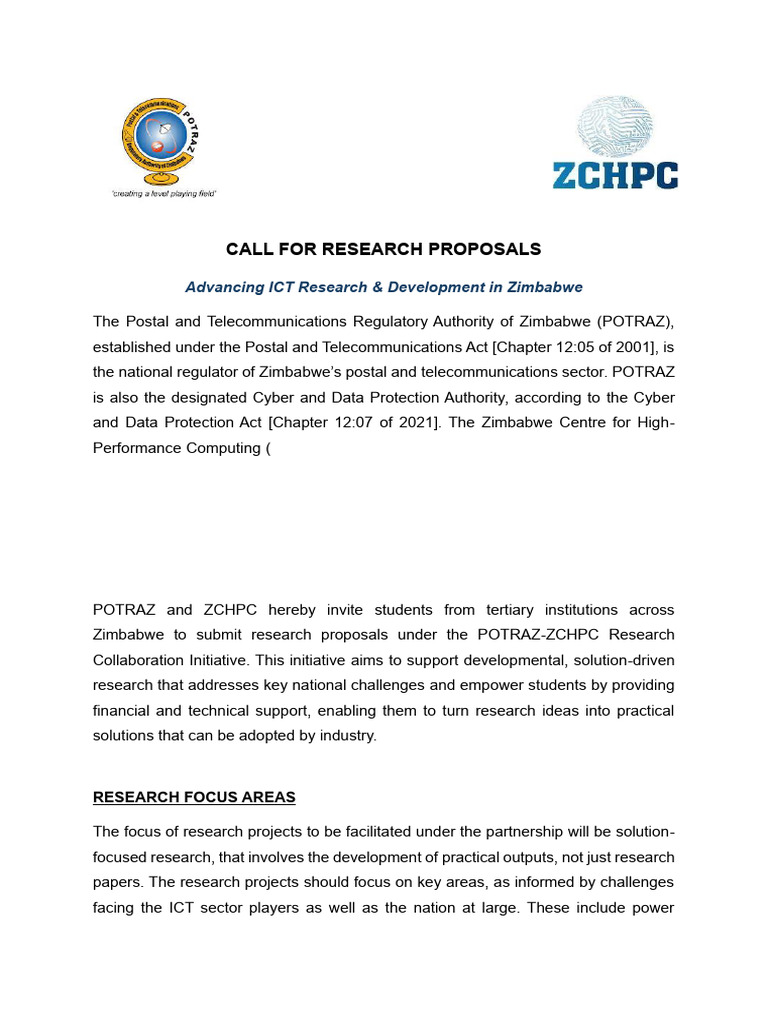 Potraz ZCHPC Call For Research Proposals | PDF | Infrastructure | Computer Security