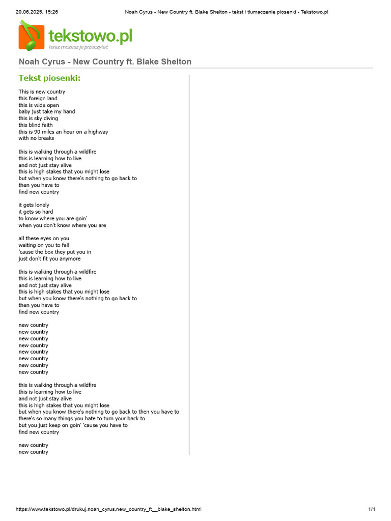 Noah Cyrus - New Country Ft. Blake Shelton - Tekst I Tłumaczenie ...