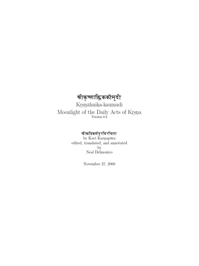 Krishnahnika Kaumudi - Kavi Karnapura | PDF
