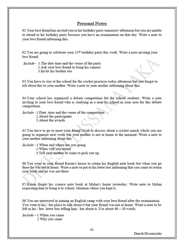 O/L English Note and Notice Writing Guide | PDF