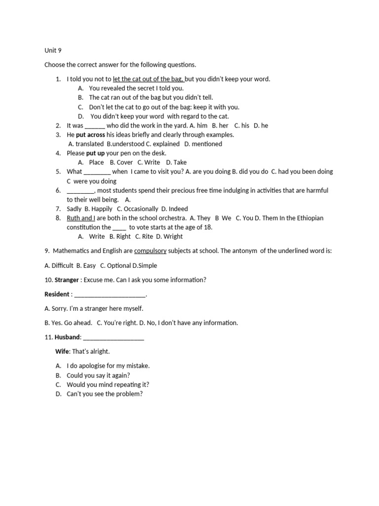 Grade 11 Unit 9 Test | PDF