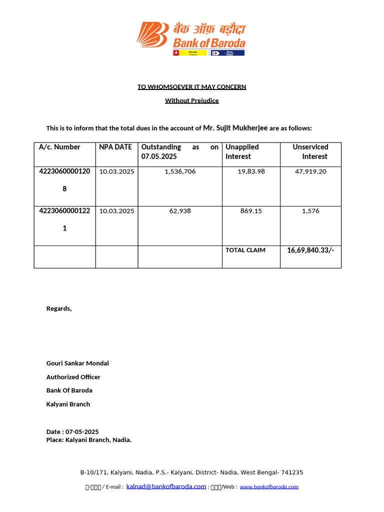 Account Dues Notification for Sujit Mukherjee | PDF