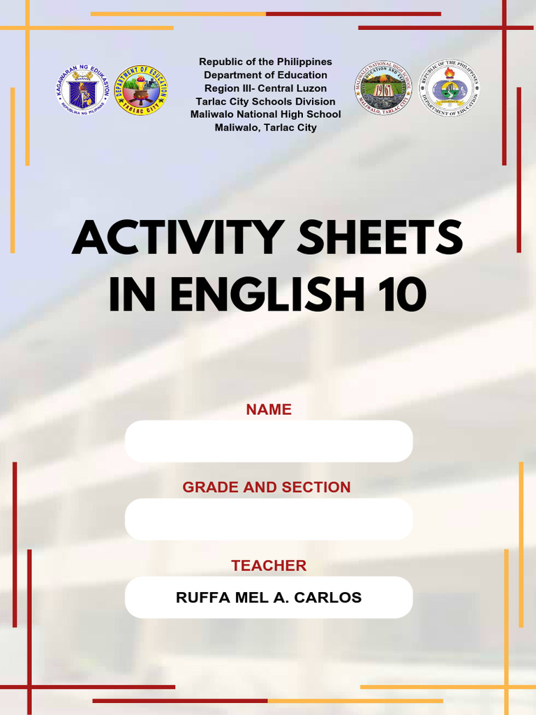 LECTURES and ACTIVITY SHEET FRONT PAGE | PDF
