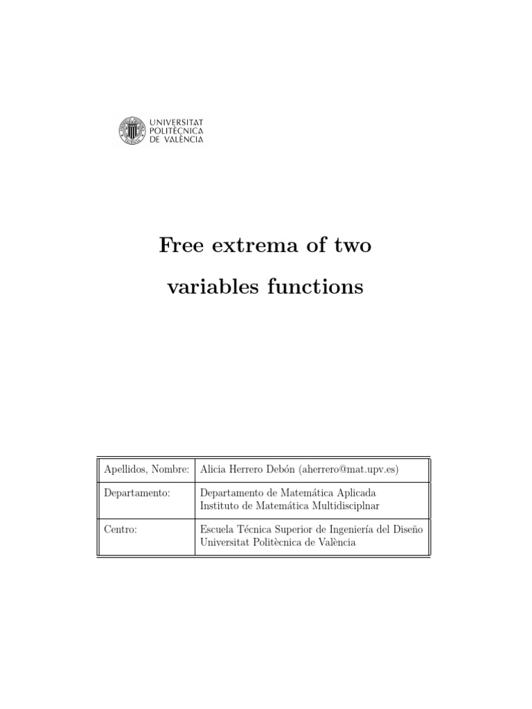 Herrero - Free Extrema of Two Variables Functions | PDF | Mathematical Logic | Mathematical Objects