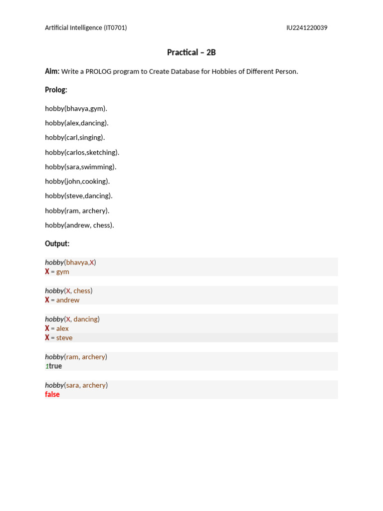 Practical - 2B: Aim: Prolog | PDF