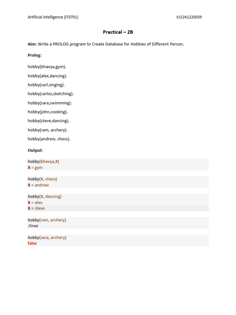 Prolog Database for Hobbies | PDF