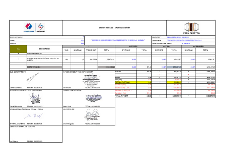 Orden de Pago Valo 01 Oc 00143 Peru Puertas Gamarra | PDF