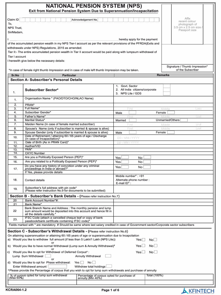 Kfintech Superannuation Form (60 Years) 101 | PDF | Public Finance ...