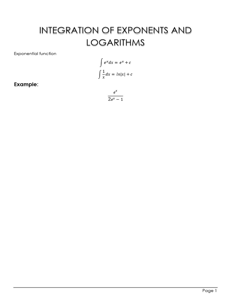 03 Integration of Exponent Functions and Logarithms | PDF