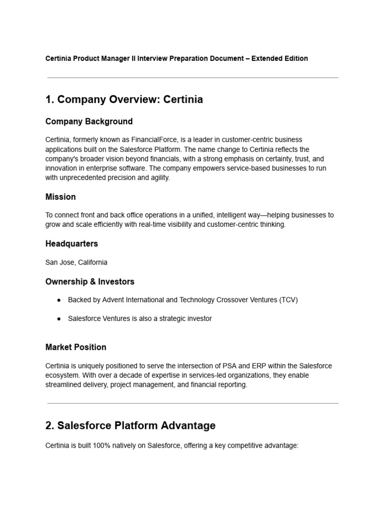 Certinia Product Manager II Interview Preparation Document - Extended Edition | PDF | Enterprise ...