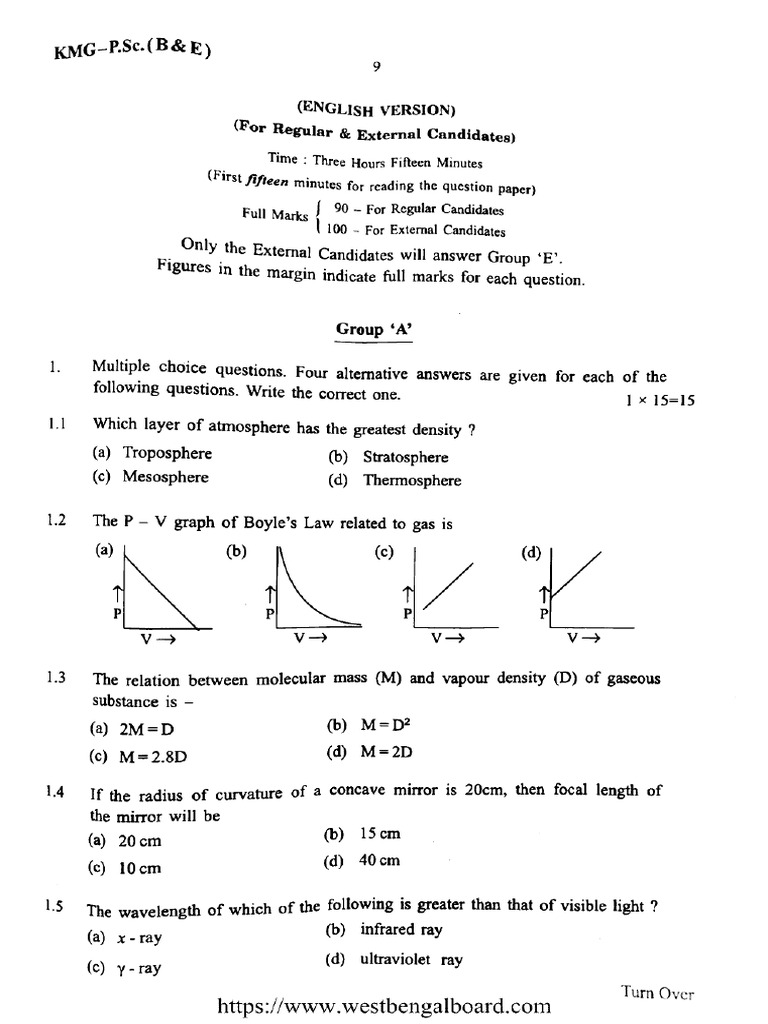 WBBSE Class 10 Physical Science (English Version) Question Paper 2022 | PDF