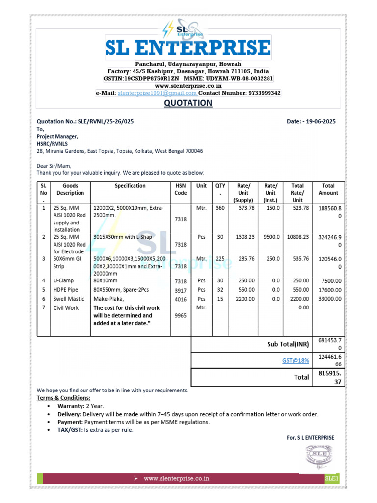Quotation of Eart Mat Work | PDF