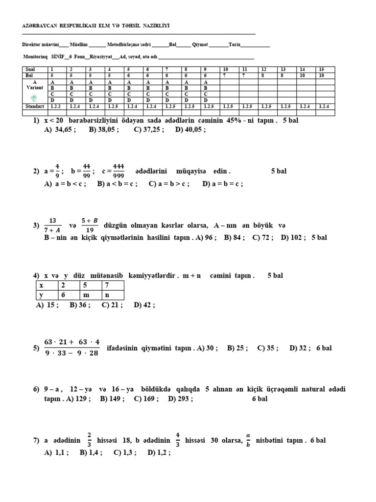 6 Sinif Monitorinq 2 S. Vüsalə | PDF