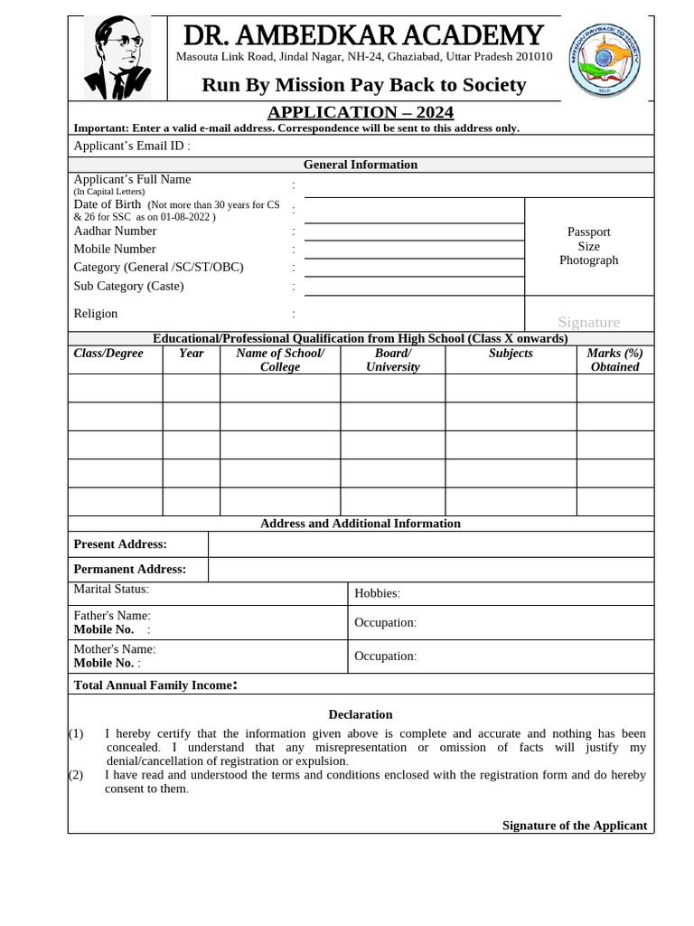 Da A Registration Form 2023 | PDF