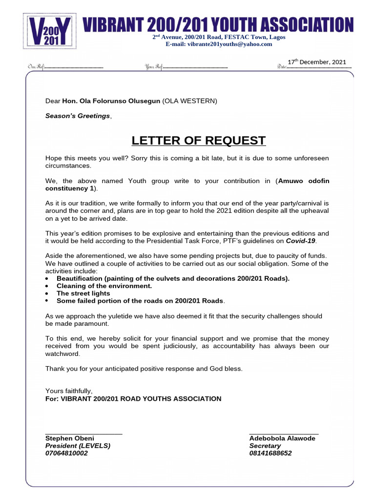 Request for Support: 2021 Youth Carnival | PDF