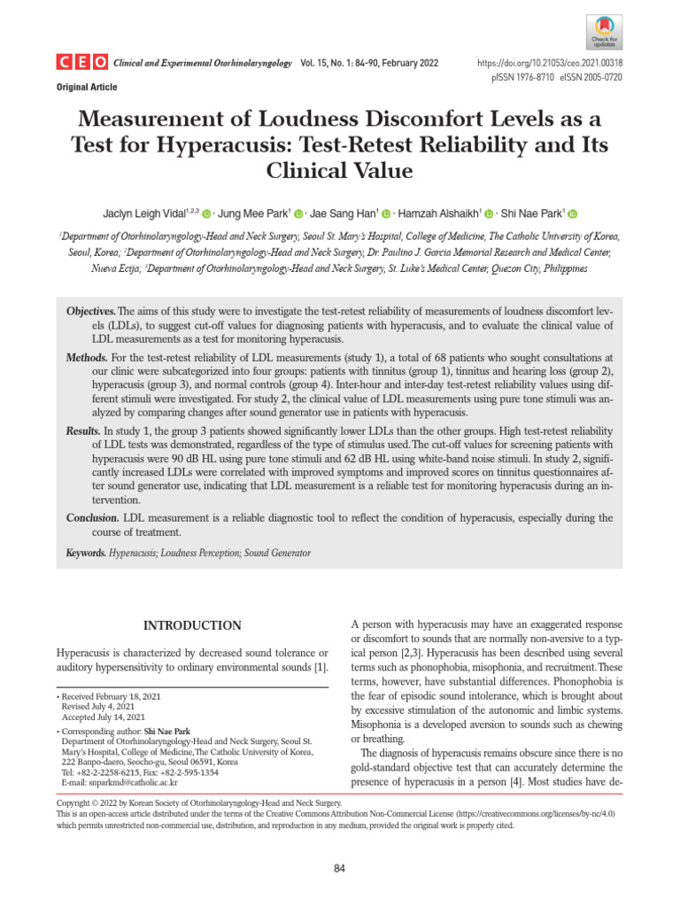 Measurement of Loudness Discomfort Levels As A Test For Hyperacusis ...