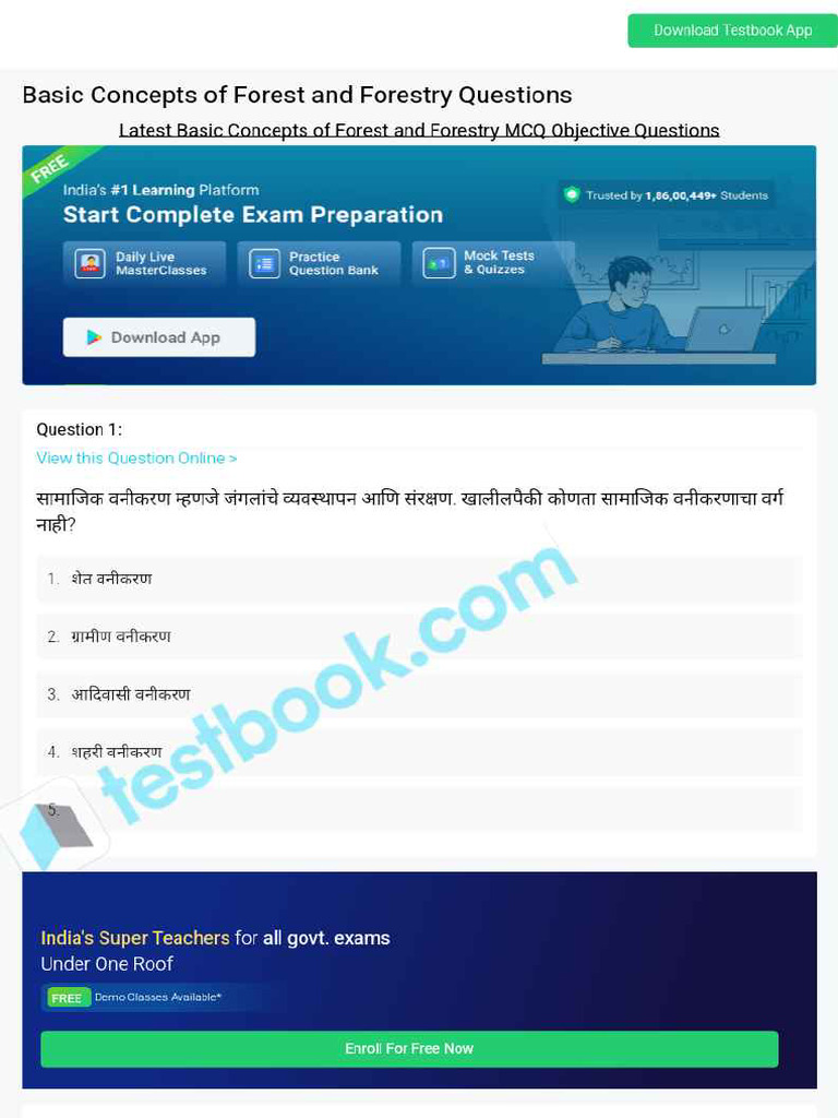 MCQ On Basic Concepts of Forest and Forestry 5eea6a1139140f30f369ea39 | PDF