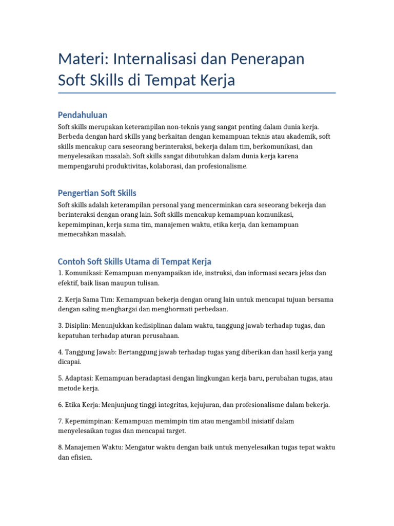 Materi Internalisasi Soft Skills Tempat Kerja | PDF