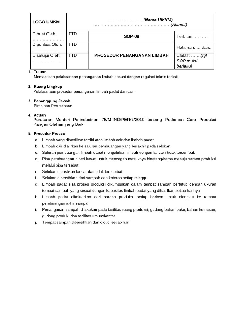 3. Panduan Mutu-SOP-06-Prosedur Penanganan Limbah | PDF