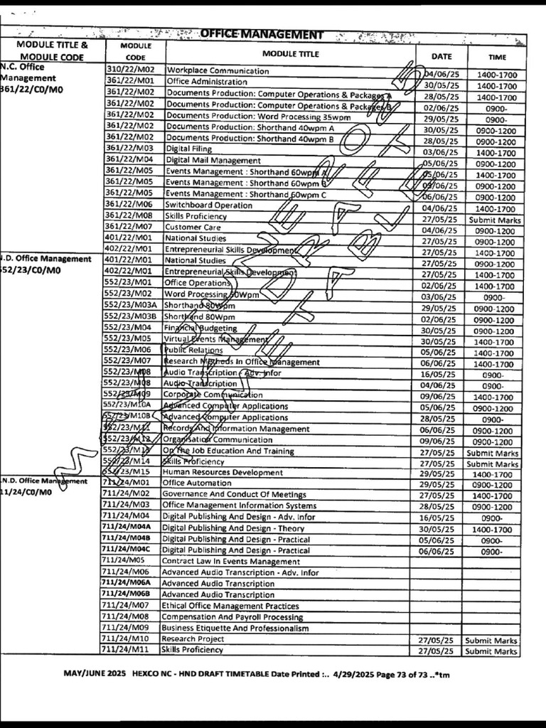Hexco Timetable May-June 2025 | PDF