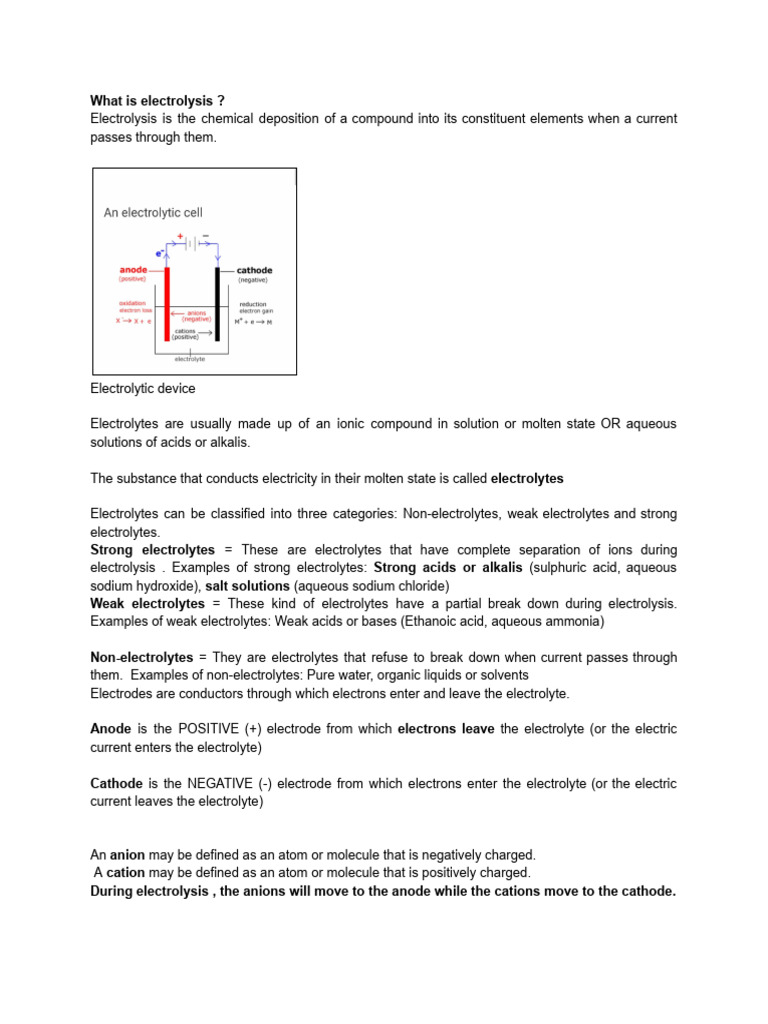 Electrolysis For Ss3 | PDF | Electrolyte | Ion