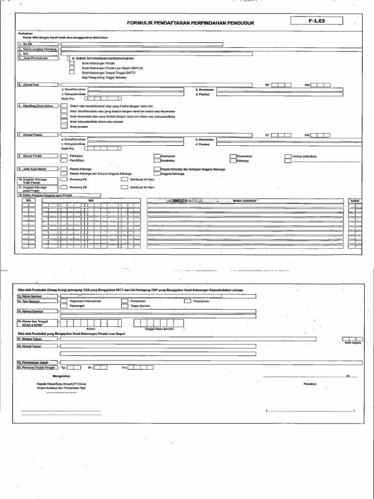 Form Capil Perpindahan Penduduk | PDF