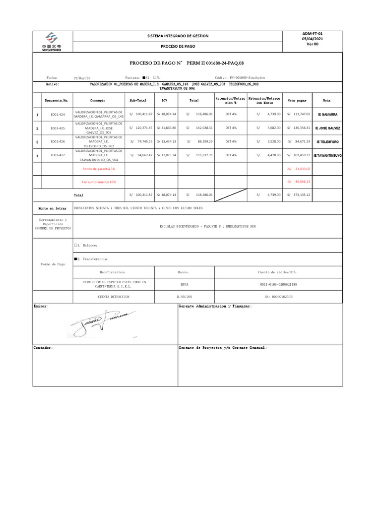 P-8 Sy Perm-Ii PP #1680-25-08 - Peru Puertas - Valo 01 Oc 143 902 903 904 - Ga TC JG Ta | PDF