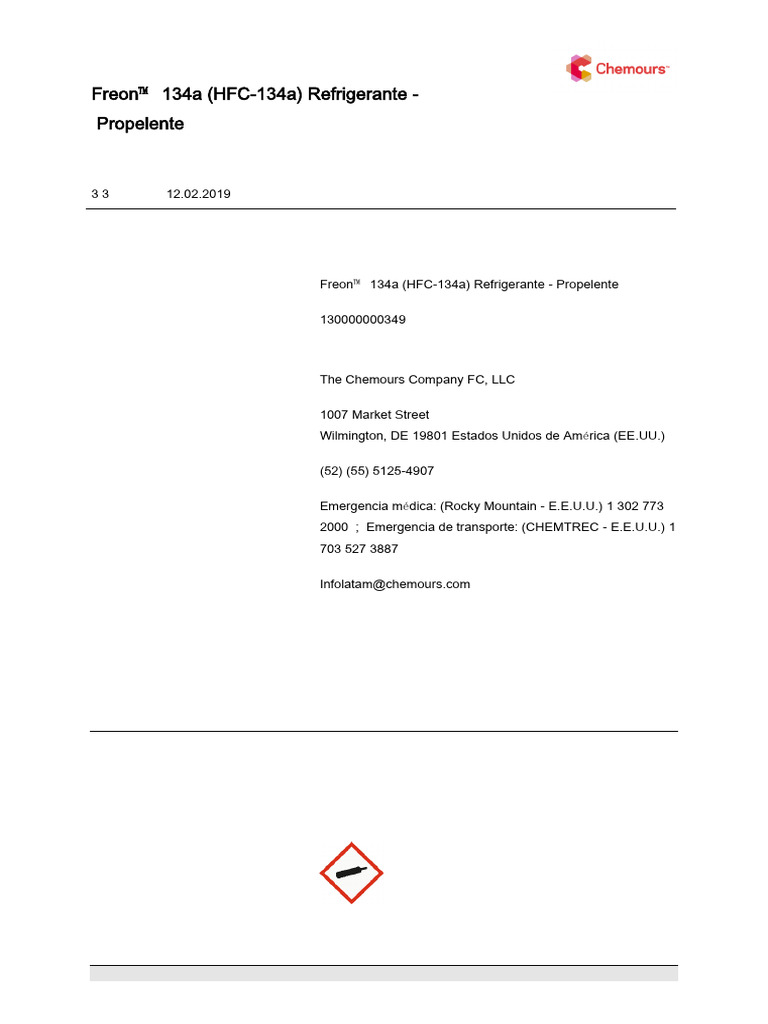 R134a MSDS 134 | PDF | Clorofluorocarbono