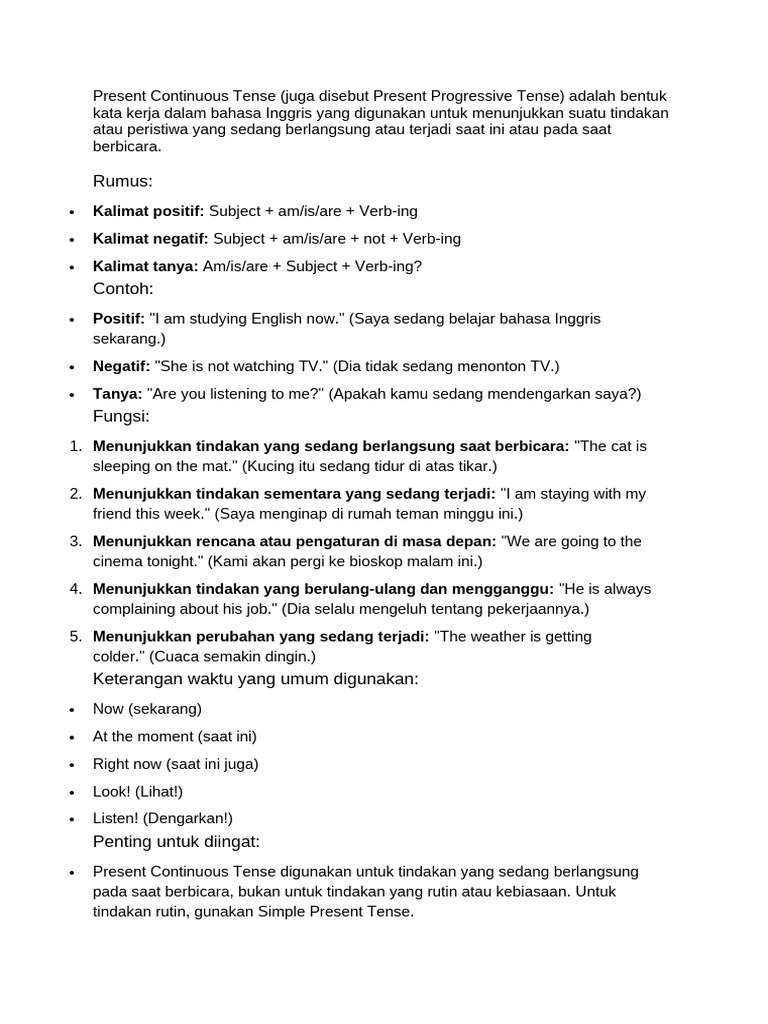Present Continuous Tense | PDF