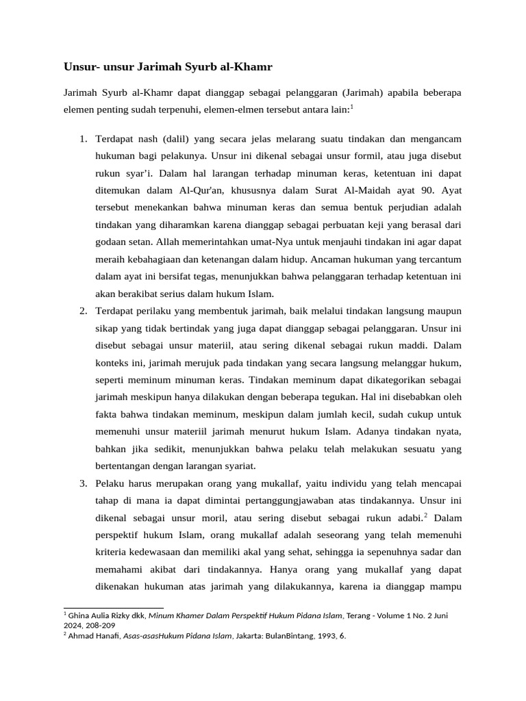 Unsur - Unsur Jarimah Syurb Al-Khamr | PDF