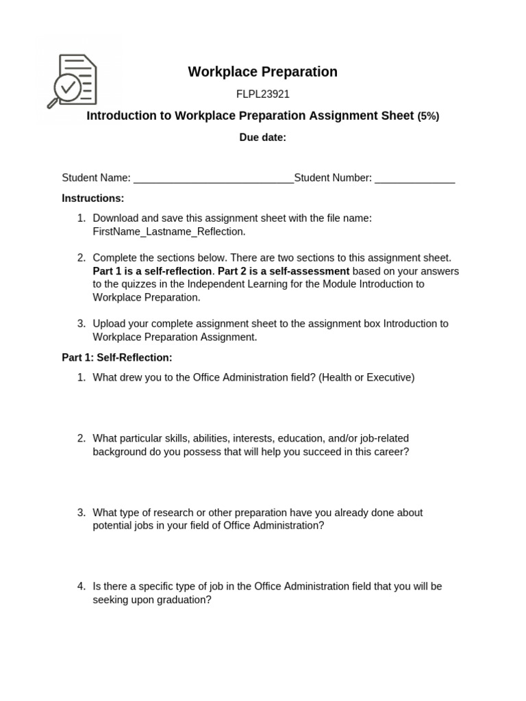 Self Reflection - Self Assessment Assignment Sheet | PDF