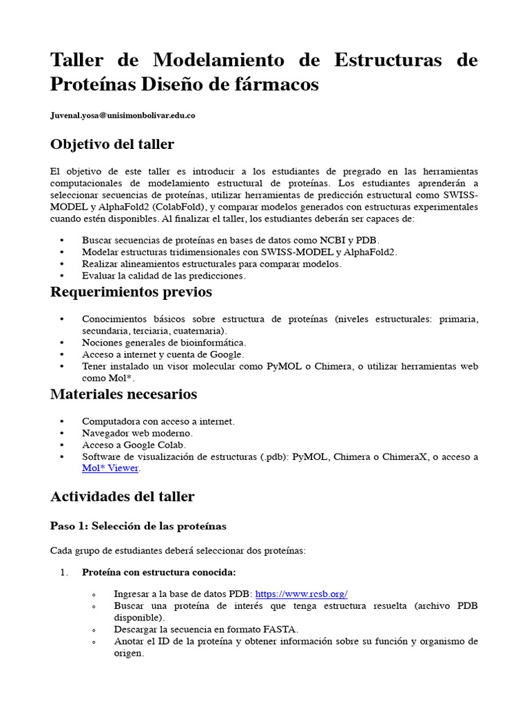 Taller Modelado de Proteinas | PDF | Centro Nacional de Información Biotecnológica | Banco de ...