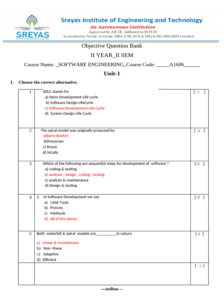 Se Answers Question Bank - Objective - Cie | PDF | Software Testing ...