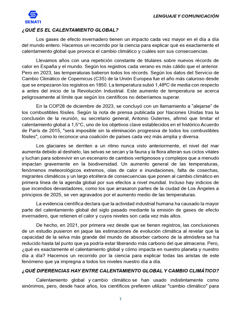 Calentamiento Global: Causas y Efectos | PDF | Gases de efecto ...
