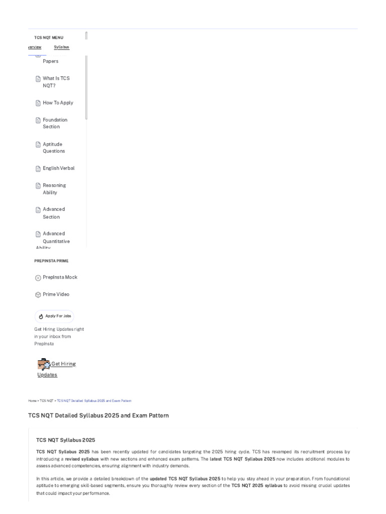 (Updated) TCS NQT Syllabus 2025 & Exam Pattern - PrepInsta | PDF | Computing