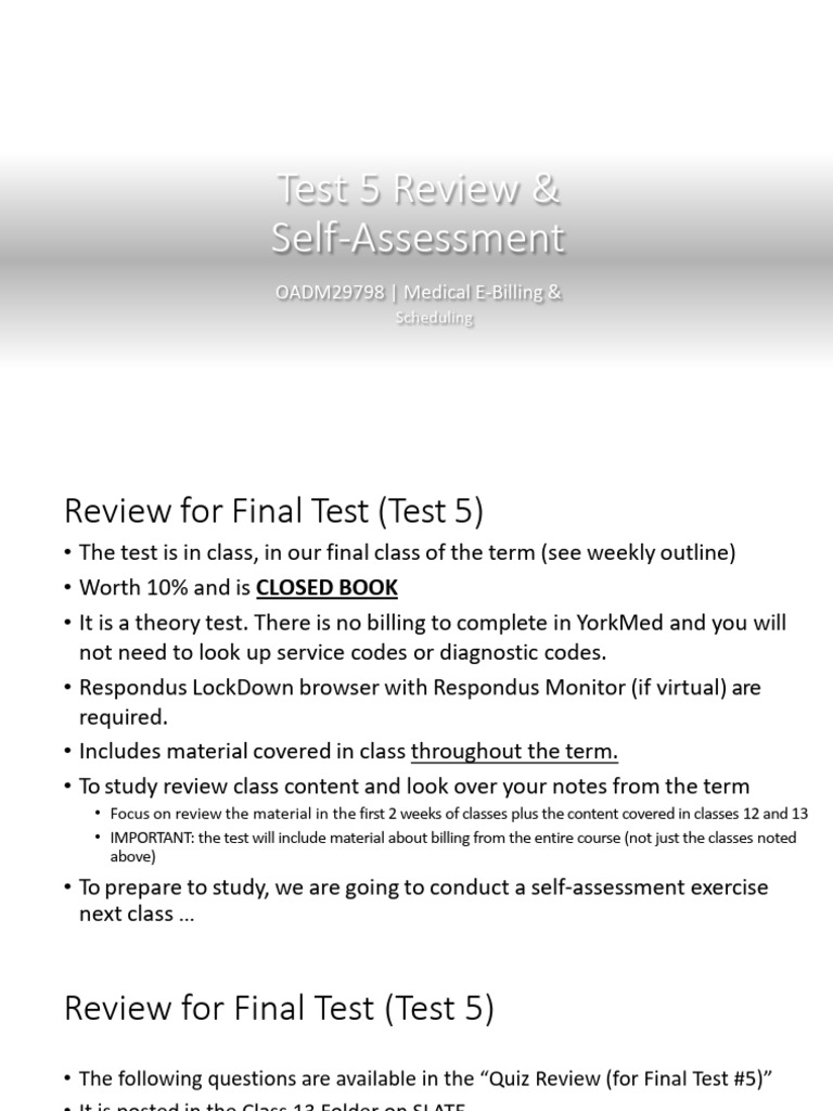 PowerPoint - Test 5 Review and Self-Assessment For SLATE UPDATED | PDF ...
