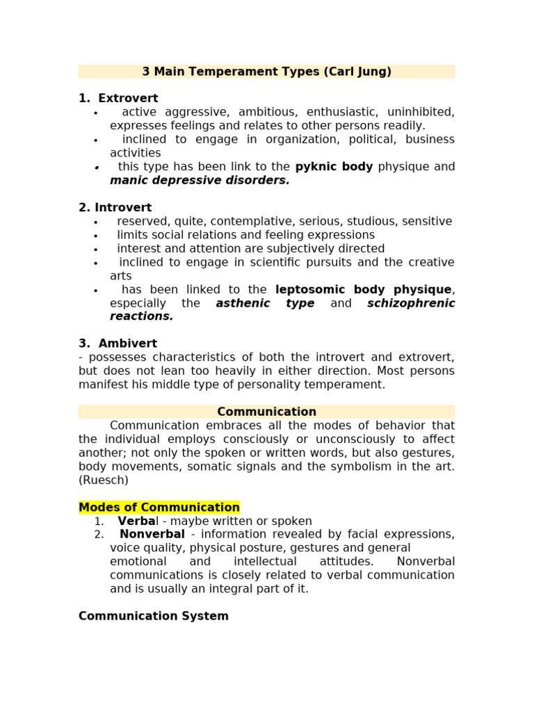 Types of Temperament Explained | PDF | Communication | Nonverbal ...
