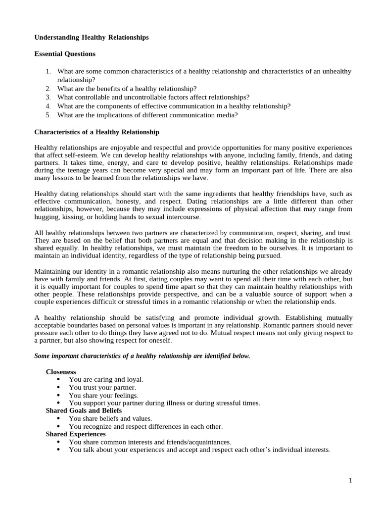 Key Traits of Healthy Relationships | PDF | Intimate Relationships ...