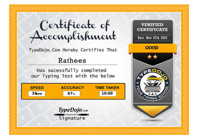 TypeDojo Typing Certificate | PDF