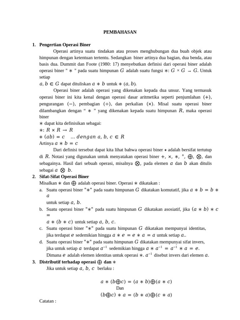 Definisi dan Sifat Operasi Biner | PDF