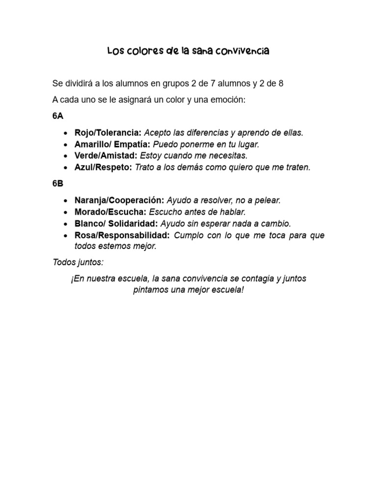 Colores para una Sana Convivencia | PDF