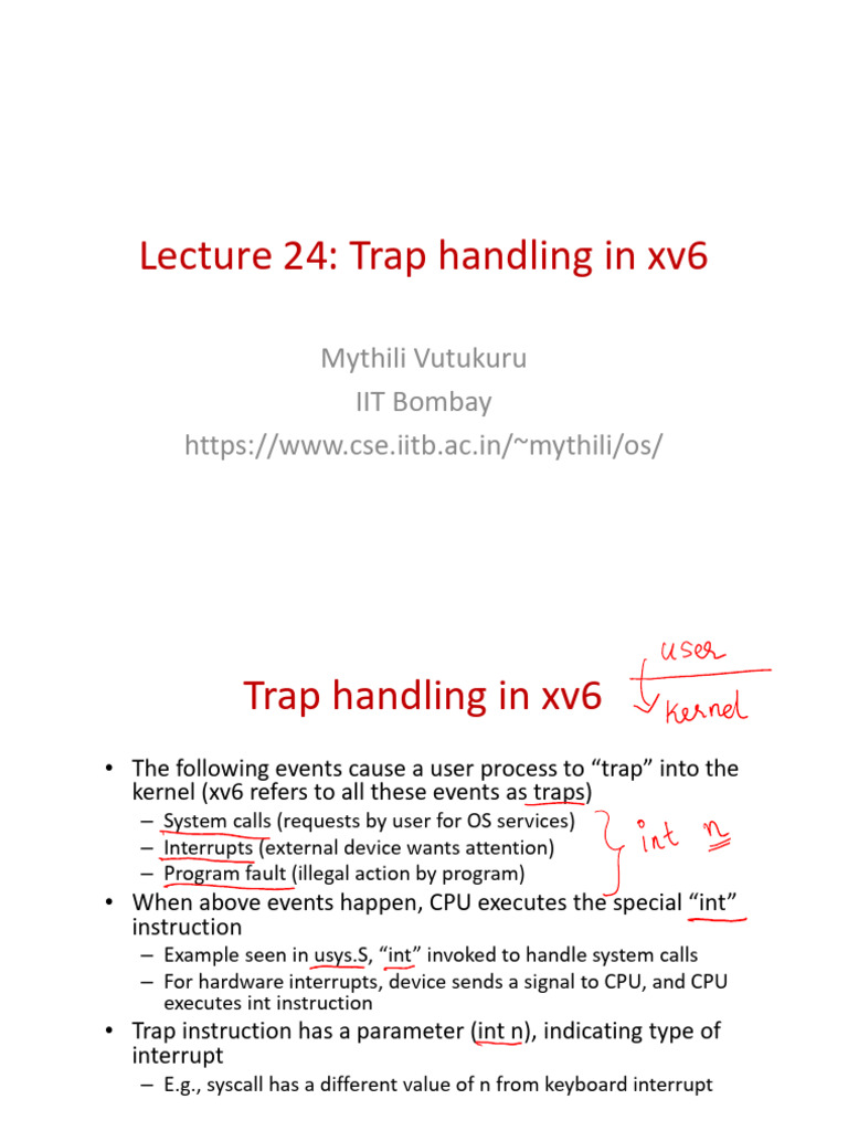 OS Lecture24 Trap Handling in Xv6 | PDF | Kernel (Operating System) | Computing